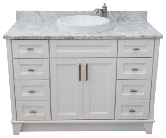 49" Single Sink Vanity, White Finish With White Carrara Marble And ...
