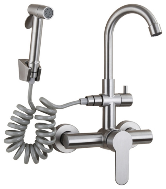 Wall Mounted Kitchen Faucet With Extendable Bidet - Contemporary ...