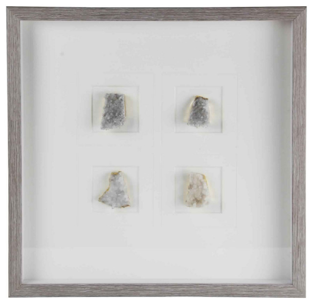 Square Wooden Shadow Box with 4 Quartz Crystals, Brown and Gray ...