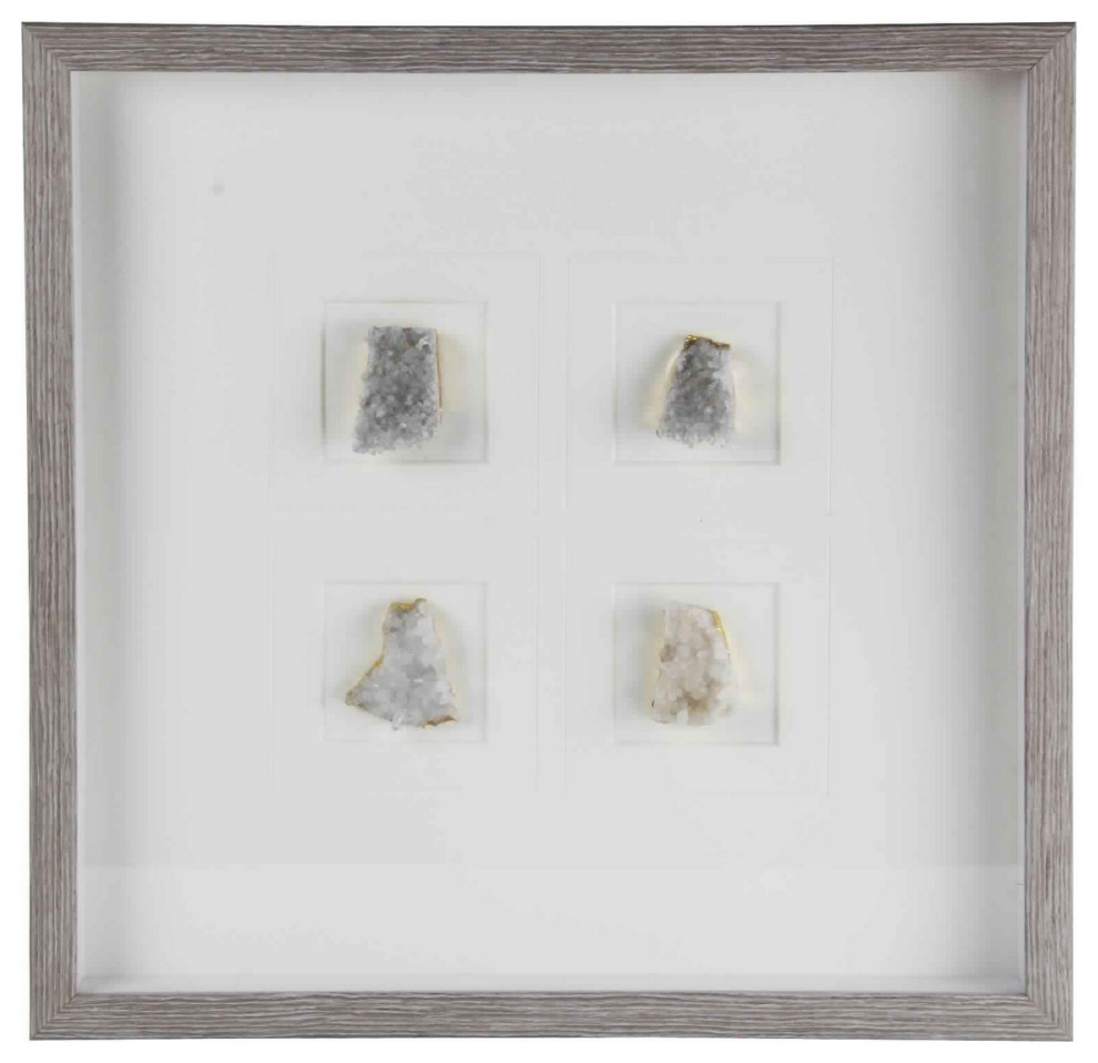 Square Wooden Shadow Box with 4 Quartz Crystals, Brown and Gray ...