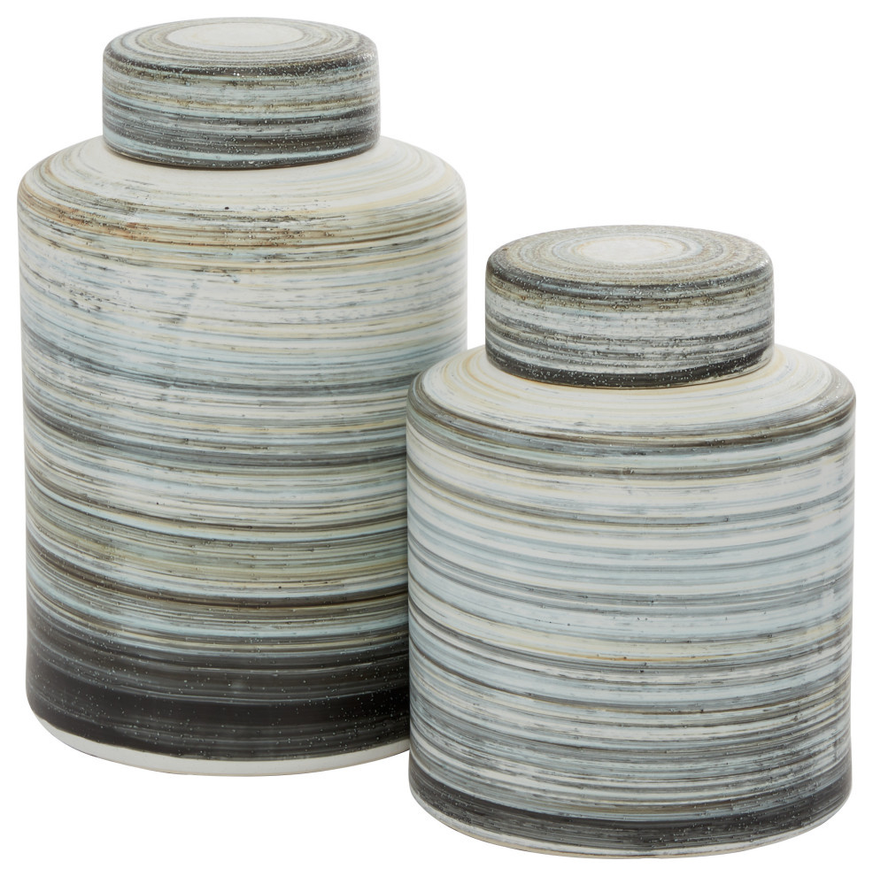Farmhouse Gray Ceramic Decorative Jars Set 42329, S/2 13", 10"H ...