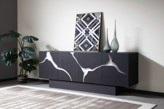 Piaz Sideboard, Matte Brown Ash & Silver Buffet - Contemporary ...