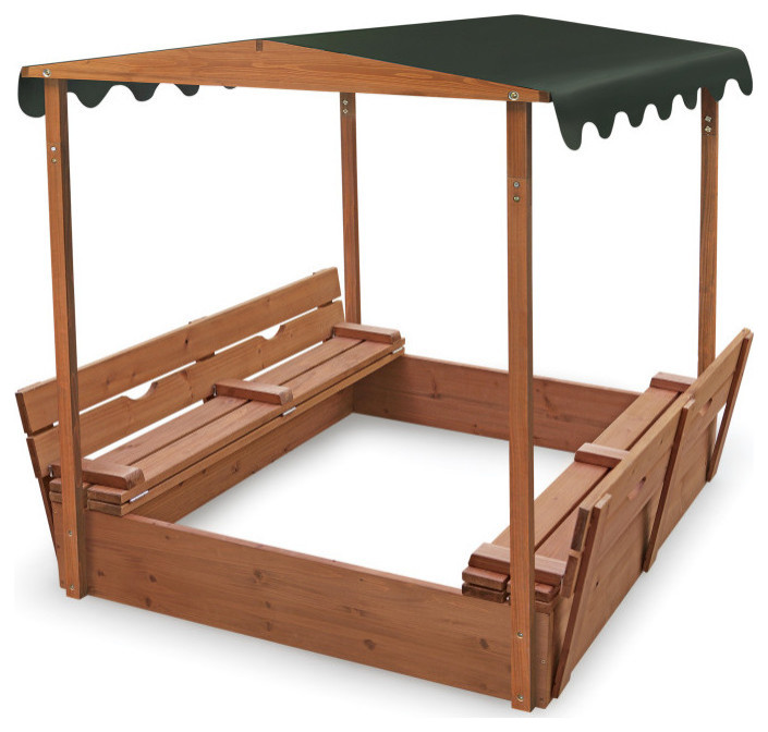 Covered Convertible Cedar Sandbox With Canopy And Two Bench Seats ...
