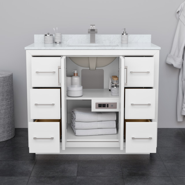 Icon 42" Single Vanity, White, No Top, No Sink, Matte Black Trim, 34 ...