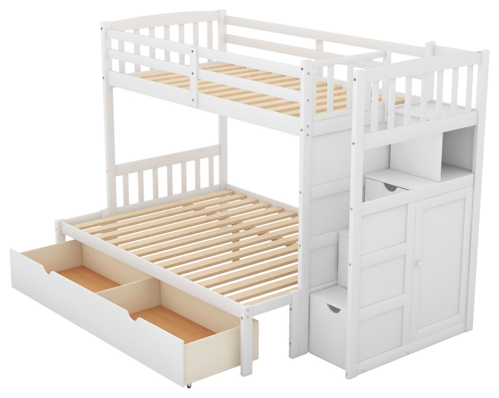 Twin over Full Bunk Bed with Storage Shelves and Drawers - Transitional ...