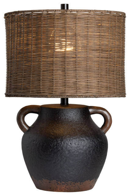 Remington 23" Ceramic Table Lamp With Rattan Shade - Tropical - Table ...