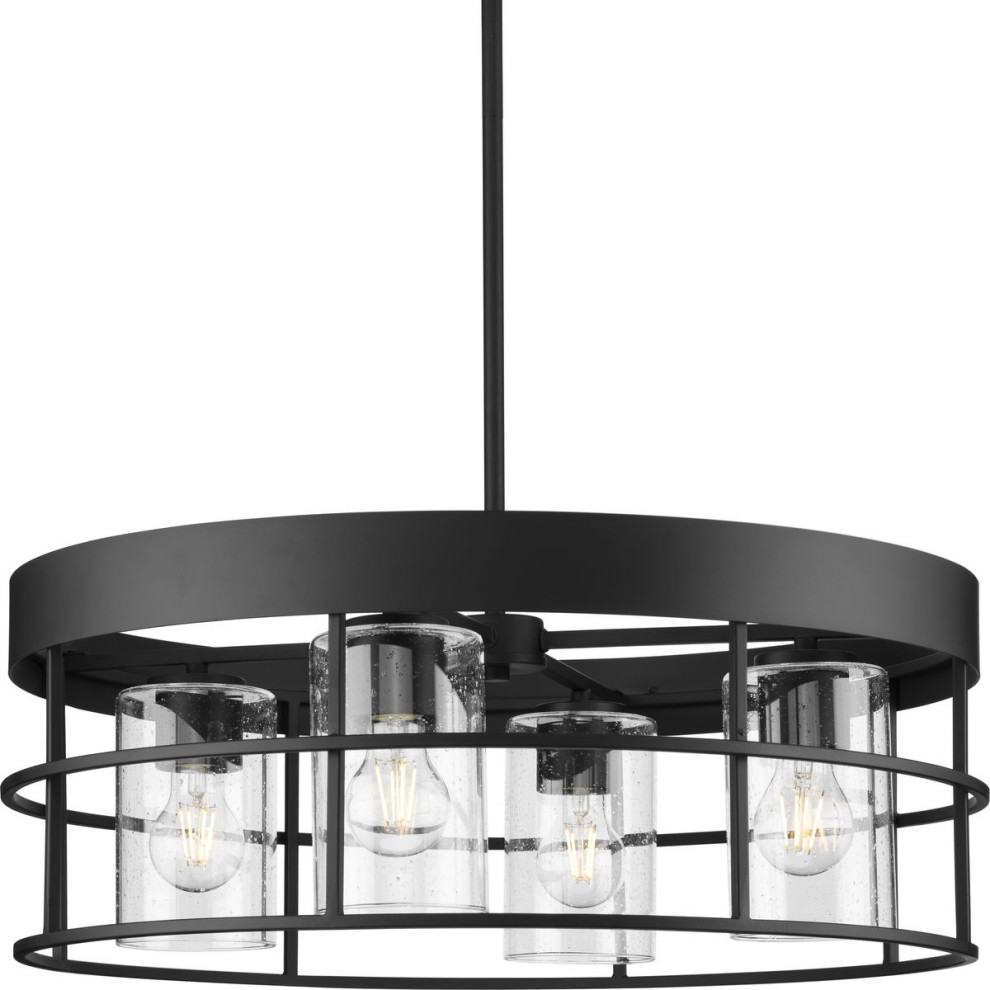 Burgess Collection Four-Light Matte Black Modern Farmhouse Chandelier ...