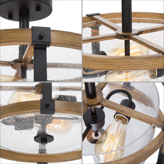 Farmhouse Rustic Wood Semi-Flush Ceiling Light - Transitional - Flush ...