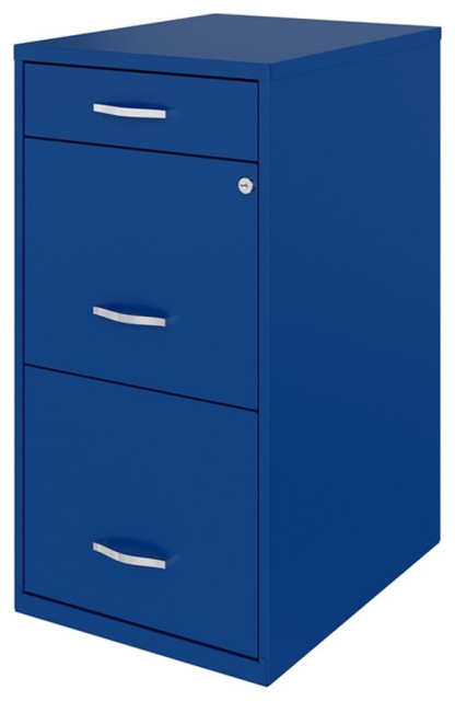 Pemberly Row 18" 3-Drawer Modern Metal Organizer File Cabinet in Blue ...