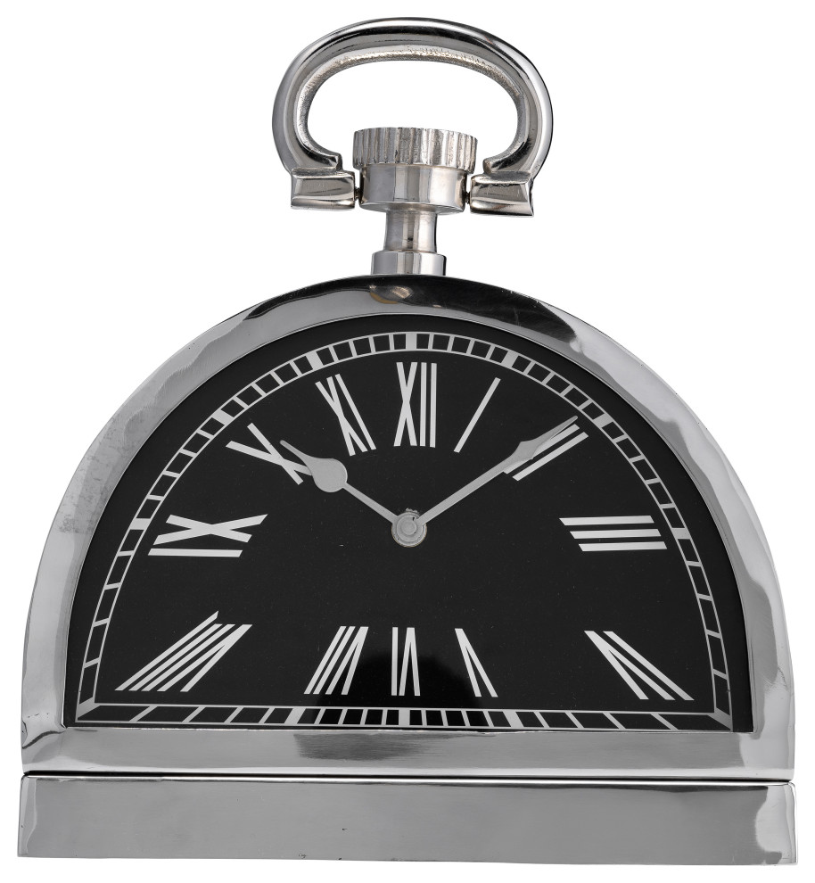 Metal, 7"H, Leaning Table-Clock, Handle, Nickel, 10x3x7 inches ...