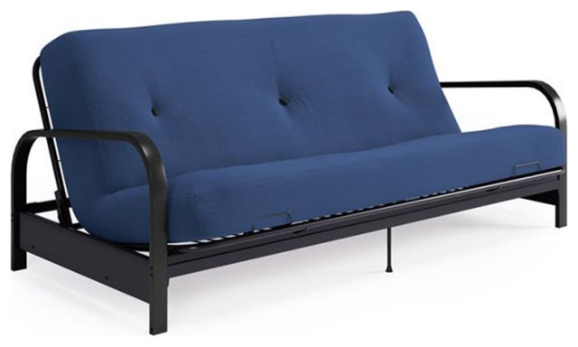 Brax Black Metal Arm Full Size Futon Frame with 6" Futon Mattress in ...