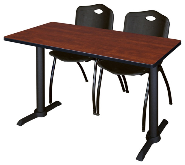 Cain 48" x 24" Training Table- Cherry & 2 'M' Stack Chairs- Black ...