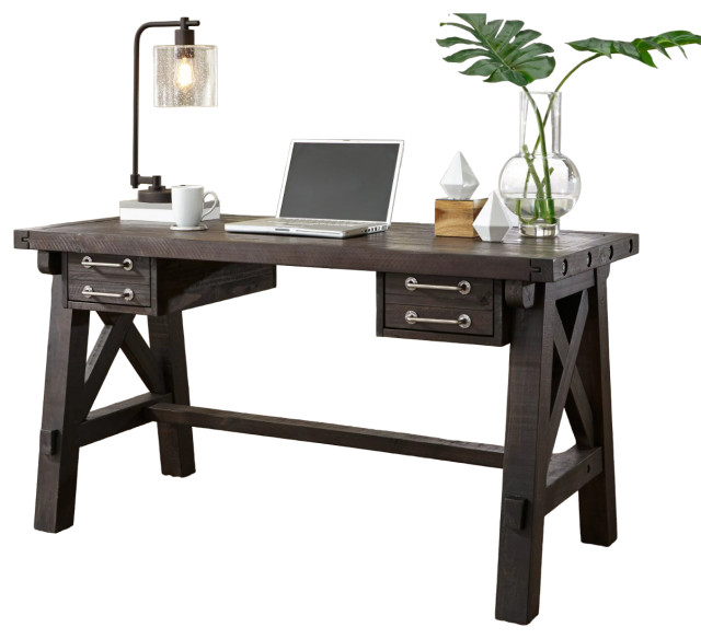 Rustic Desk, Pine Wood Construction With Trestle Base & Spacious Top ...