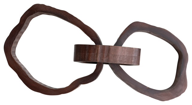 22 Inches Oversized Acacia Wood Chain Decor With 3 Links, Walnut Finish ...