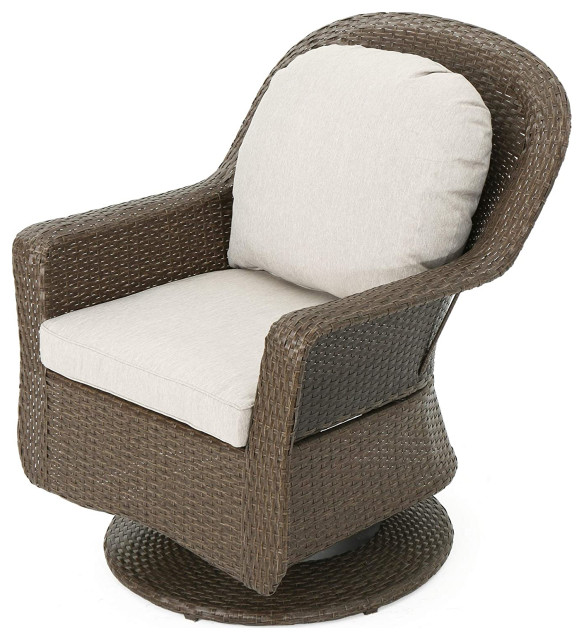 2 Pack Patio Set, Swivel Design With Wicker Frame and Cushioned Seat ...