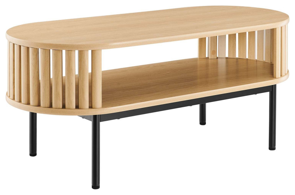 Tulum Wood Coffee Table, Oval Wooden Cocktail Table 44" - Industrial ...