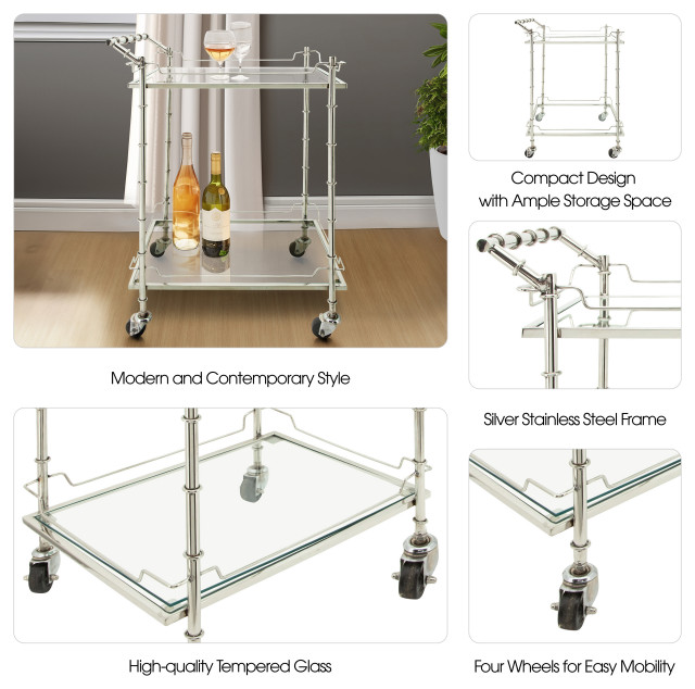 Two Tier 30" Rolling Bar Cart, Silver, 22x16x30" - Asian - Bar Carts ...