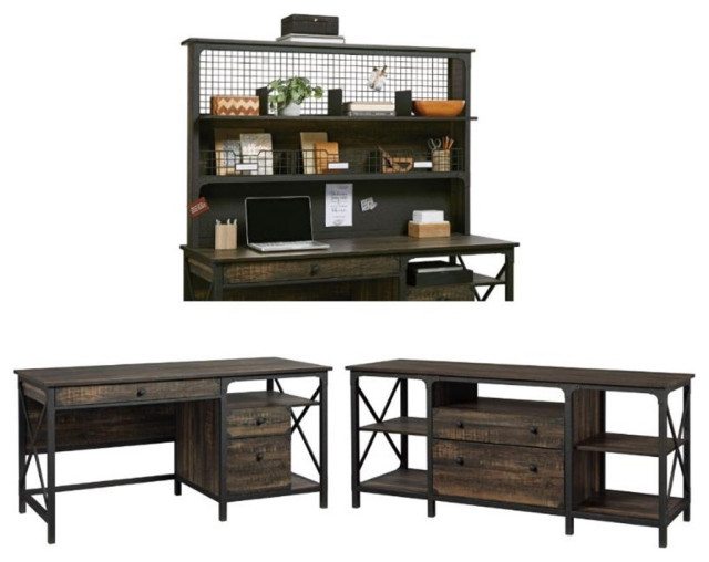 Home Square 3-Piece Set with Computer Desk Hutch & Large Storage ...