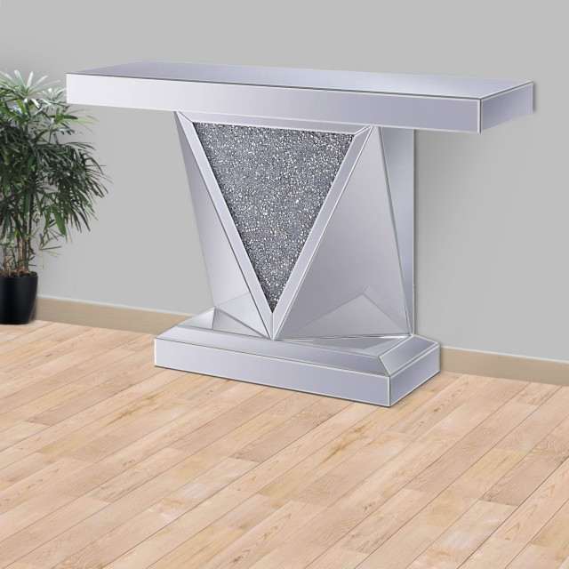 Unique Console Table, Faceted Mirrored Design With Triangular Faux ...