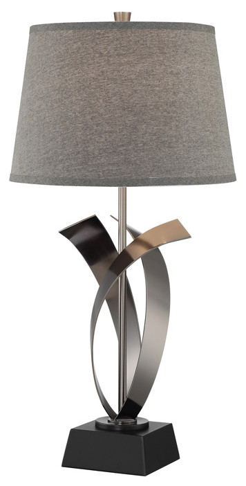 Table Lamp, Gun Metal With Grey Fabric Shade E27 A 100W - Transitional ...
