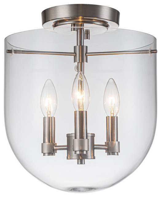Modern 3-Light Glass Bell Shaded Semi Flush Mount Ceiling Light - Transitional - Flush-mount ...