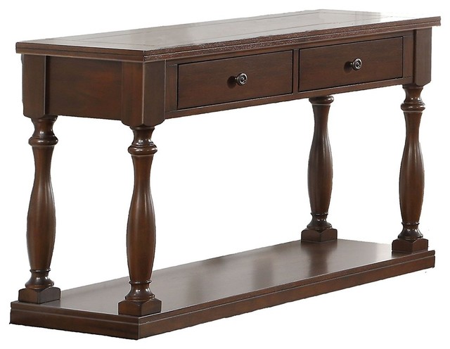 Wooden Sofa Table with Two Drawers & One Shelf, Cherry Brown ...