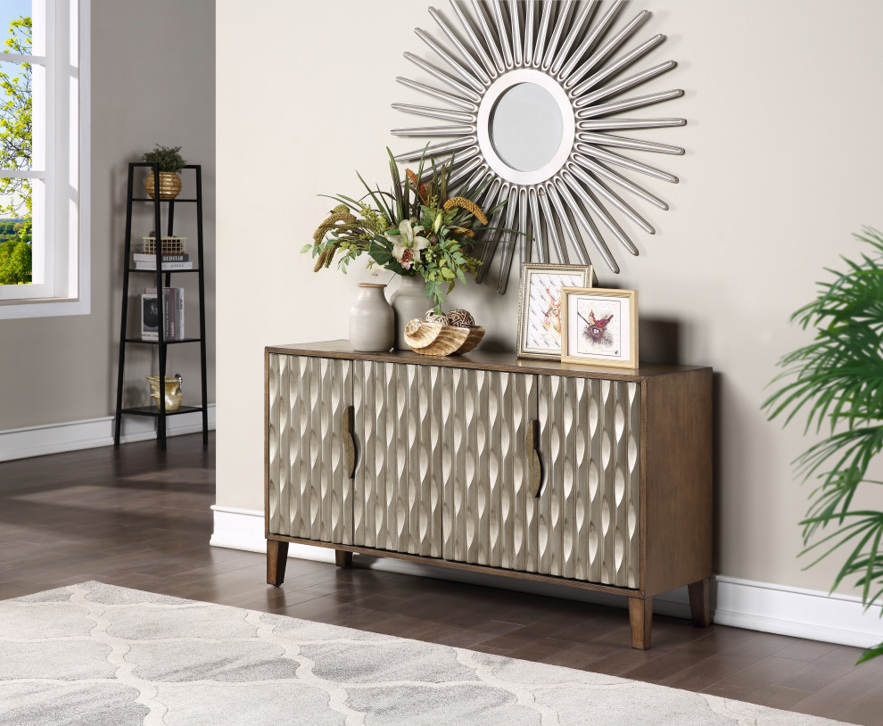 Perry 4 Door Buffet Sideboard Credenza with Fluted Textural Design ...
