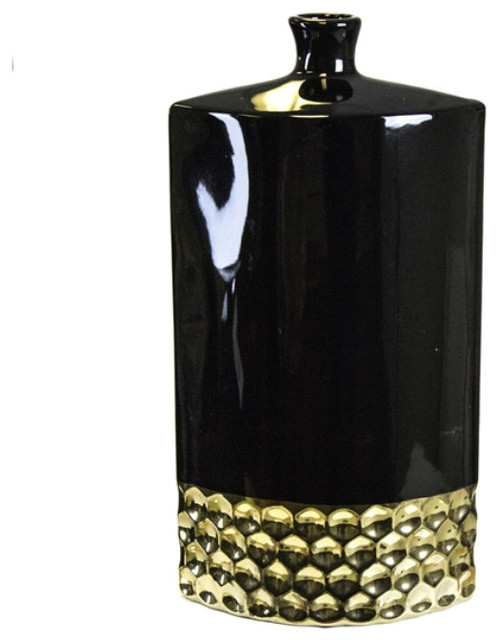 Elegant Ceramic Vase With Dimpled Base, Black And Gold - Contemporary ...