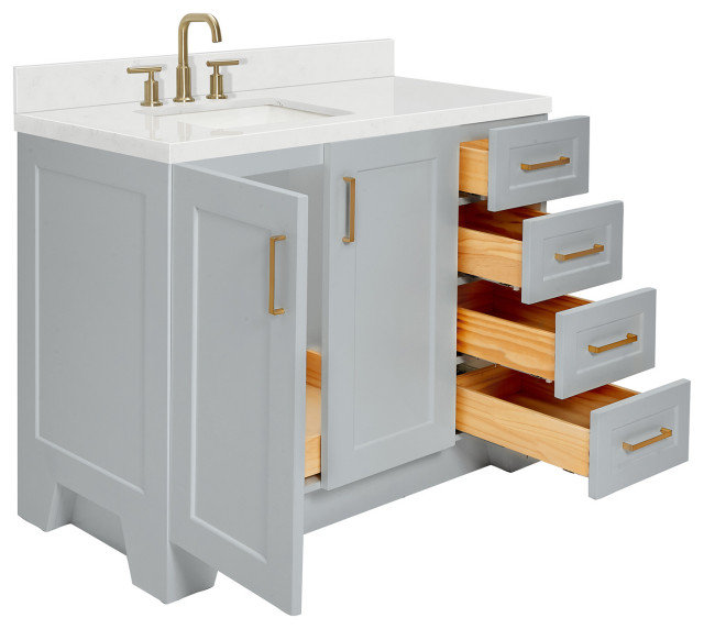 Ariel Taylor 42" Left Offset Single Rectangular Sink Bathroom Vanity ...