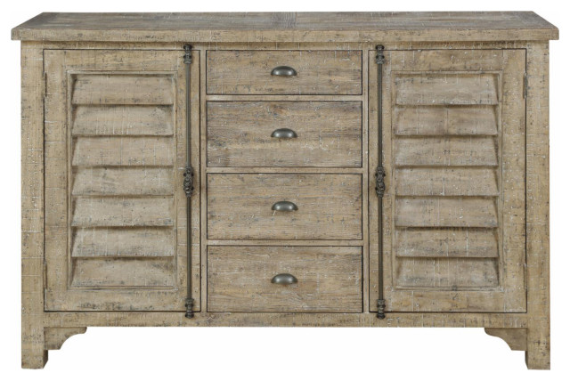 Rustic Farmhouse Sideboard, 2 Side Louvered Doors & Drawers, Weathered Sandstone - Farmhouse ...