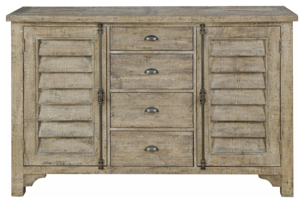 Rustic Farmhouse Sideboard, 2 Side Louvered Doors & Drawers, Weathered ...
