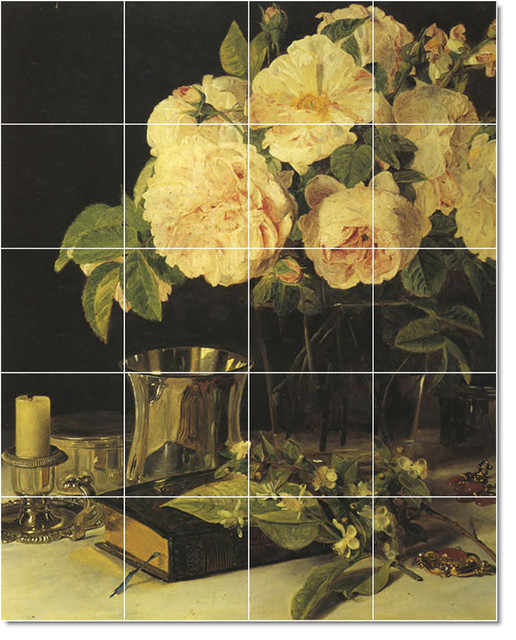 Georg Waldmuller Ferdinand Flowers Painting Ceramic Tile Mural #65, 48 ...