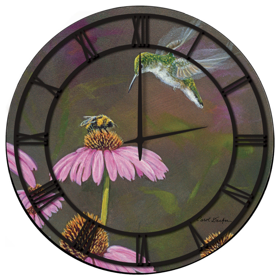 Wall Clock, Competition Bee Hummingbird, 24"x24" - Tropical - Wall ...
