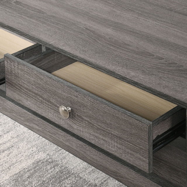 Gray Farmhouse Coffee Table with Two Drawers and Lower Shelf ...