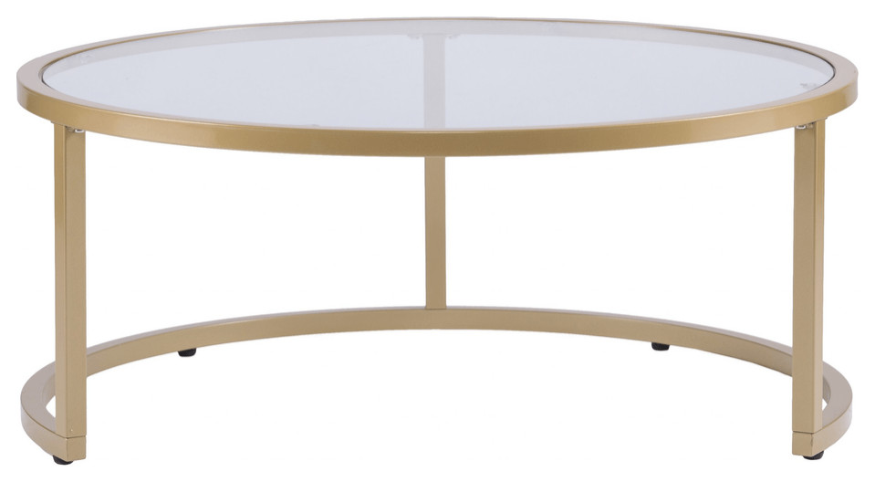 Set of Two Gold Glass Round Nested Coffee Tables - Contemporary ...