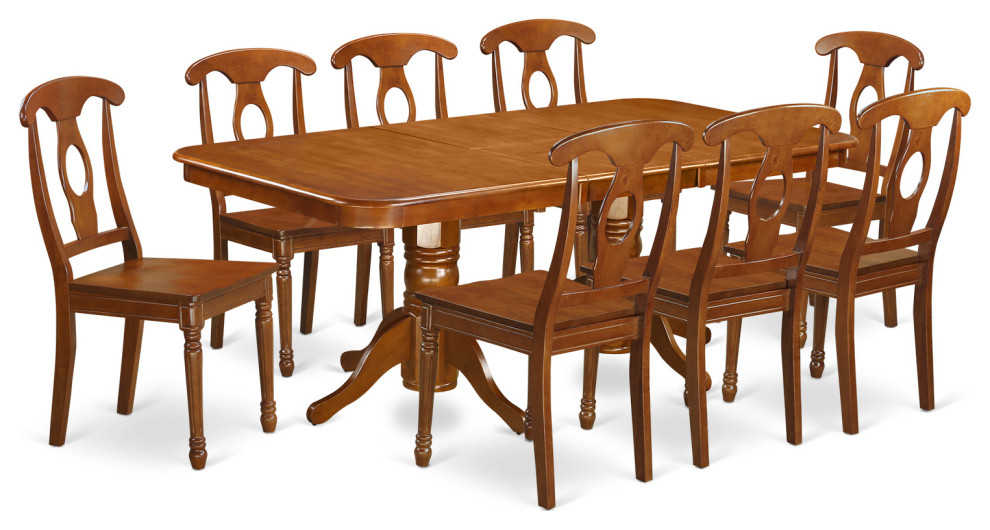 Nana9-Sbr-W, 9-Piece Dining Room Set Table With Leaf and 8 Dining ...
