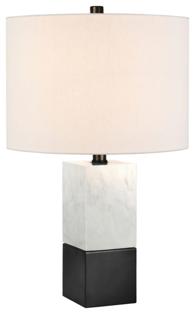 21" Black and White Marble Table Lamp With White Drum Shade ...