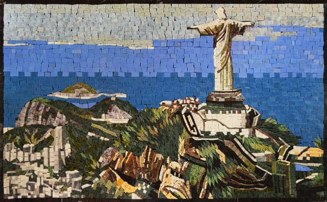 Religious Marble Mosaic-Cristo Redentor, 46" x 26" - Contemporary ...