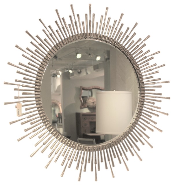 Modern Silver Spikes Sunburst Wall Mirror | 42" Round Vanity Industrial ...