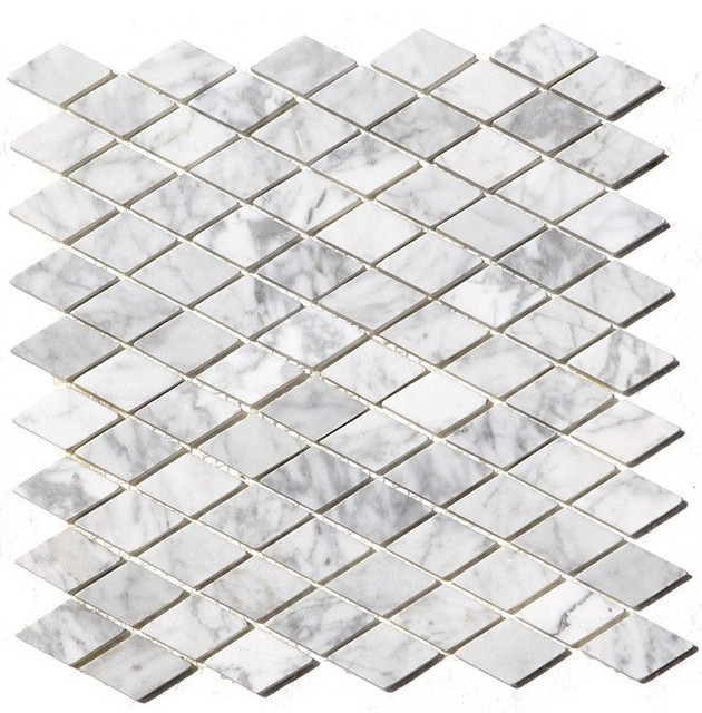 Polished Arabescato Carrara Rhomboid Interlocking Marble Tile ...