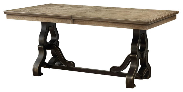 Rustic Industrial Dining Table, Ornate Metal Base With Sturdy Wooden ...
