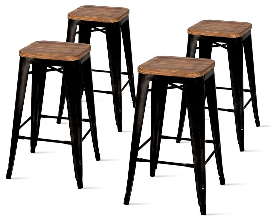 Metropolis Backless Counter Stool, Set of 4, Black - Industrial - Bar ...