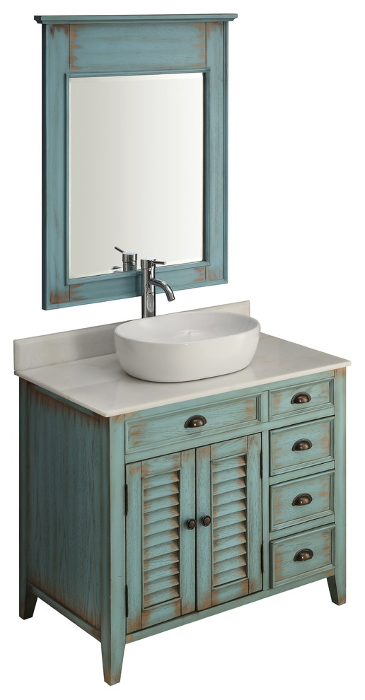 36" Distress Blue Abbeville Vessel Sink Vanity With Matching Mirror ...