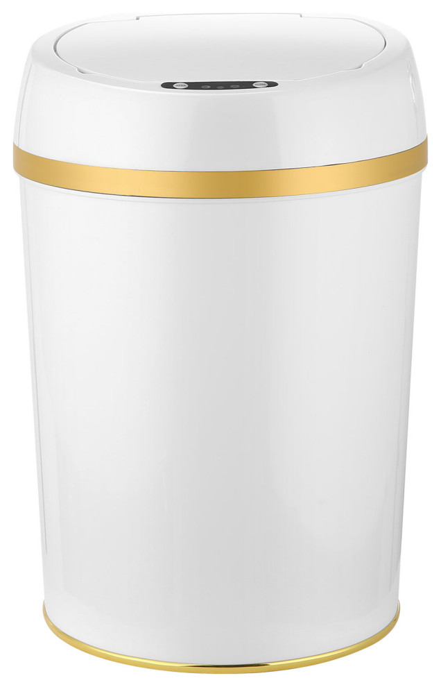 9-Liter / 2.3-Gallon Trash Can With Sensor Lid, White - Traditional ...