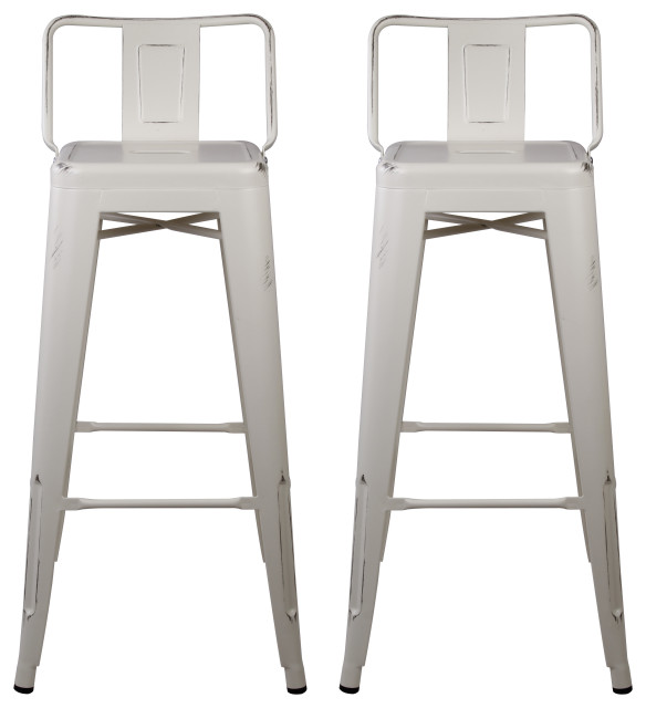 Lowback Antique White Metal Bar Stools, Set of 2 - Industrial - Bar ...