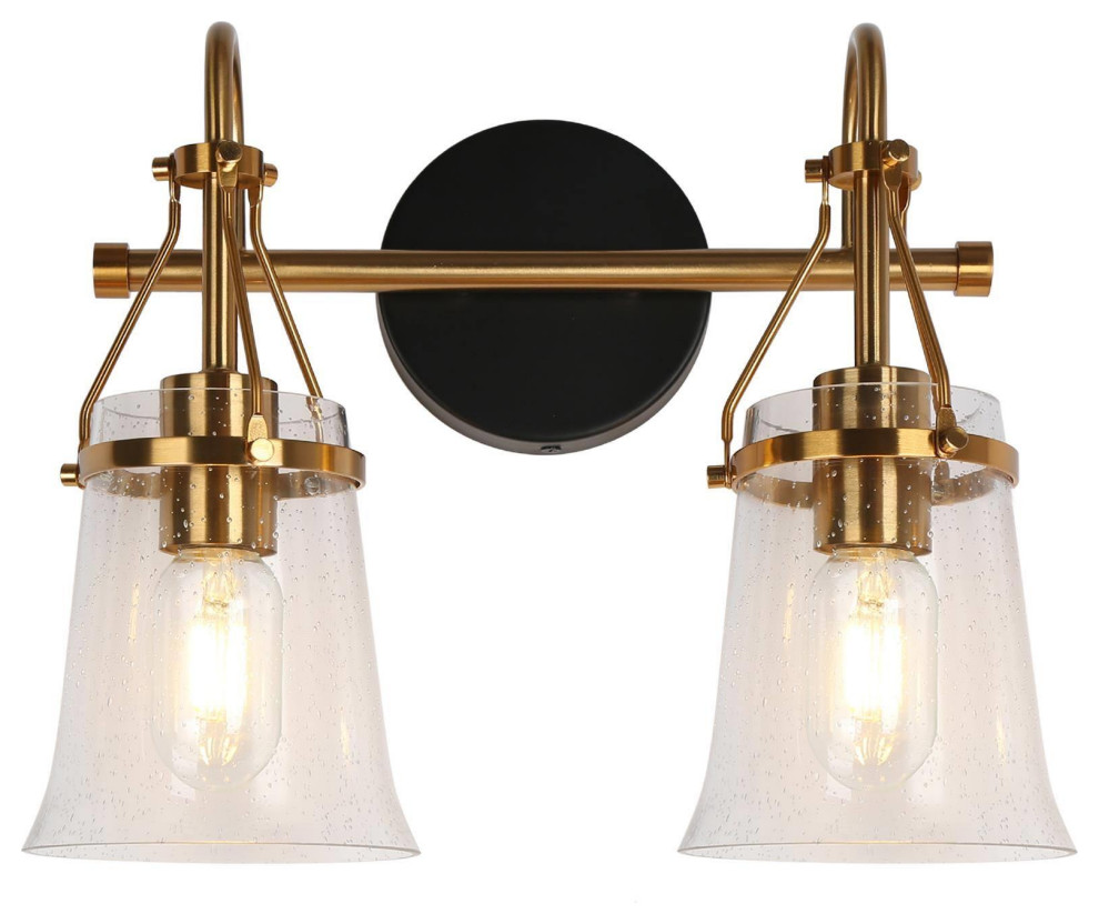 LALUZ 2-Light Modern Black Gold Bathroom Vanity Light - Transitional ...