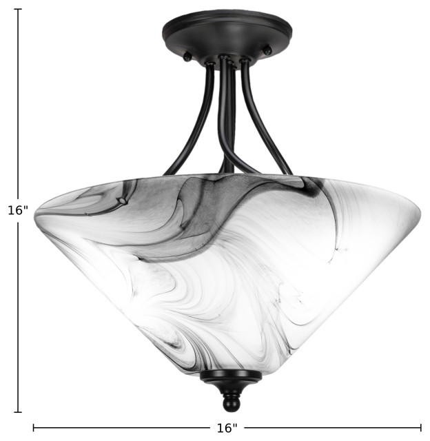 Capri 3-Light Semi-Flush Mount, Matte Black/Onyx Swirl - Traditional ...