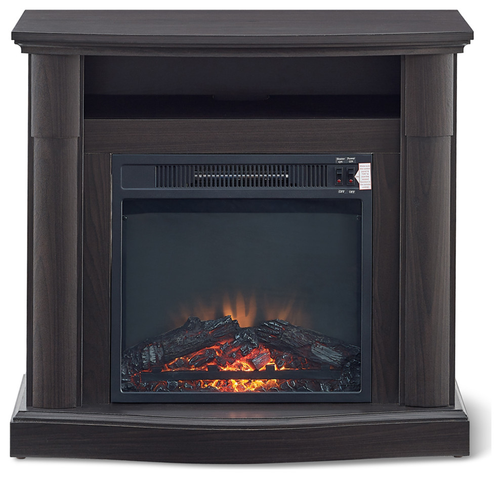 32-inch Freestanding Electric Fireplace with Open Storage ...