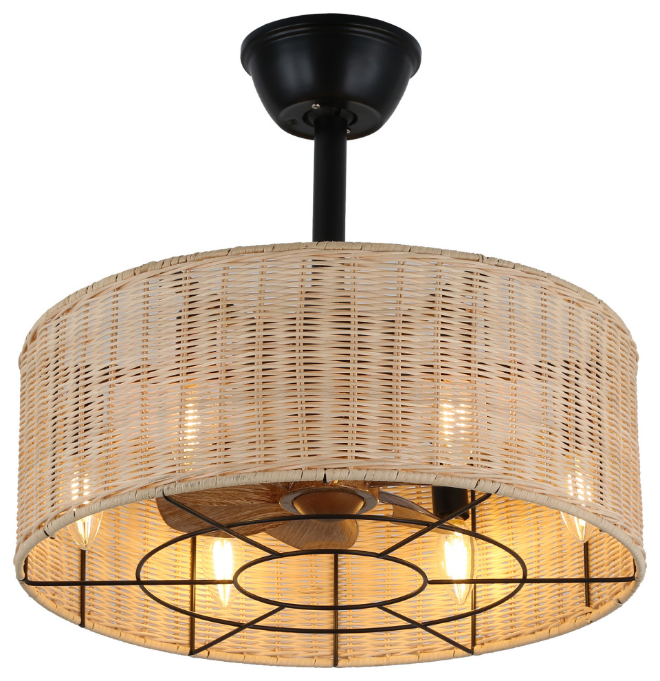 18" Boho Caged Woven Rattan Ceiling Fan Farmhouse Retro Ceiling Fan ...