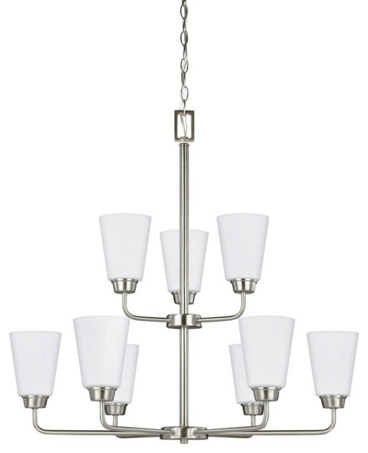 9.5W Nine Light 2-Tier Chandelier-Brushed Nickel Finish-Incandescent ...